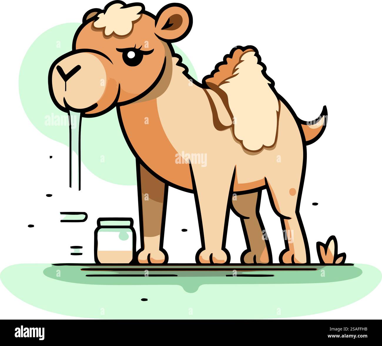 Cute cartoon camel standing next to the milk bottle. Vector ...
