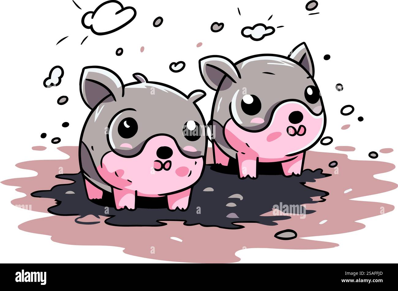 Cute cartoon pig and dog playing in the mud. Vector illustration Stock ...