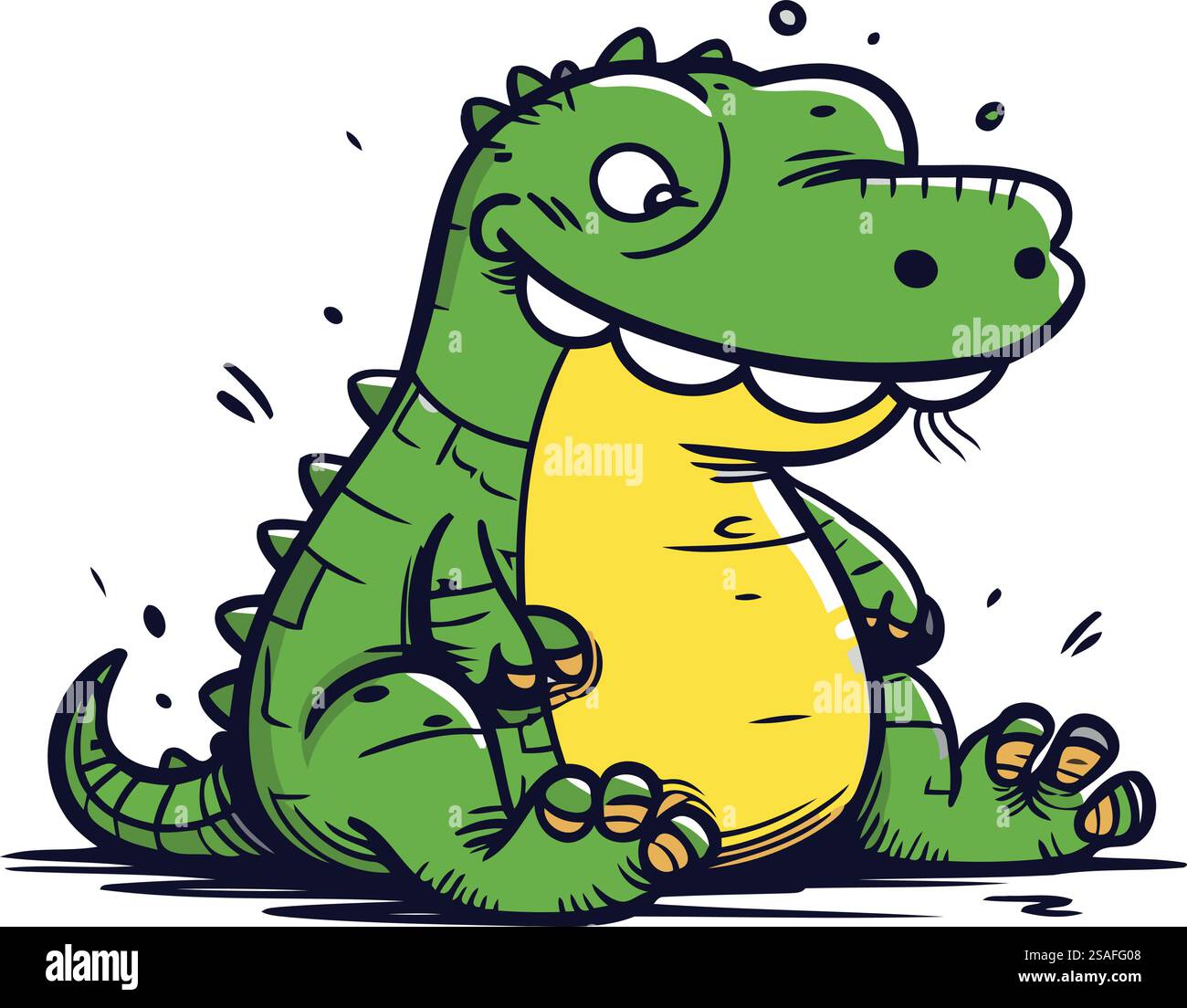 Cute cartoon crocodile sitting on the ground. Vector illustration Stock ...