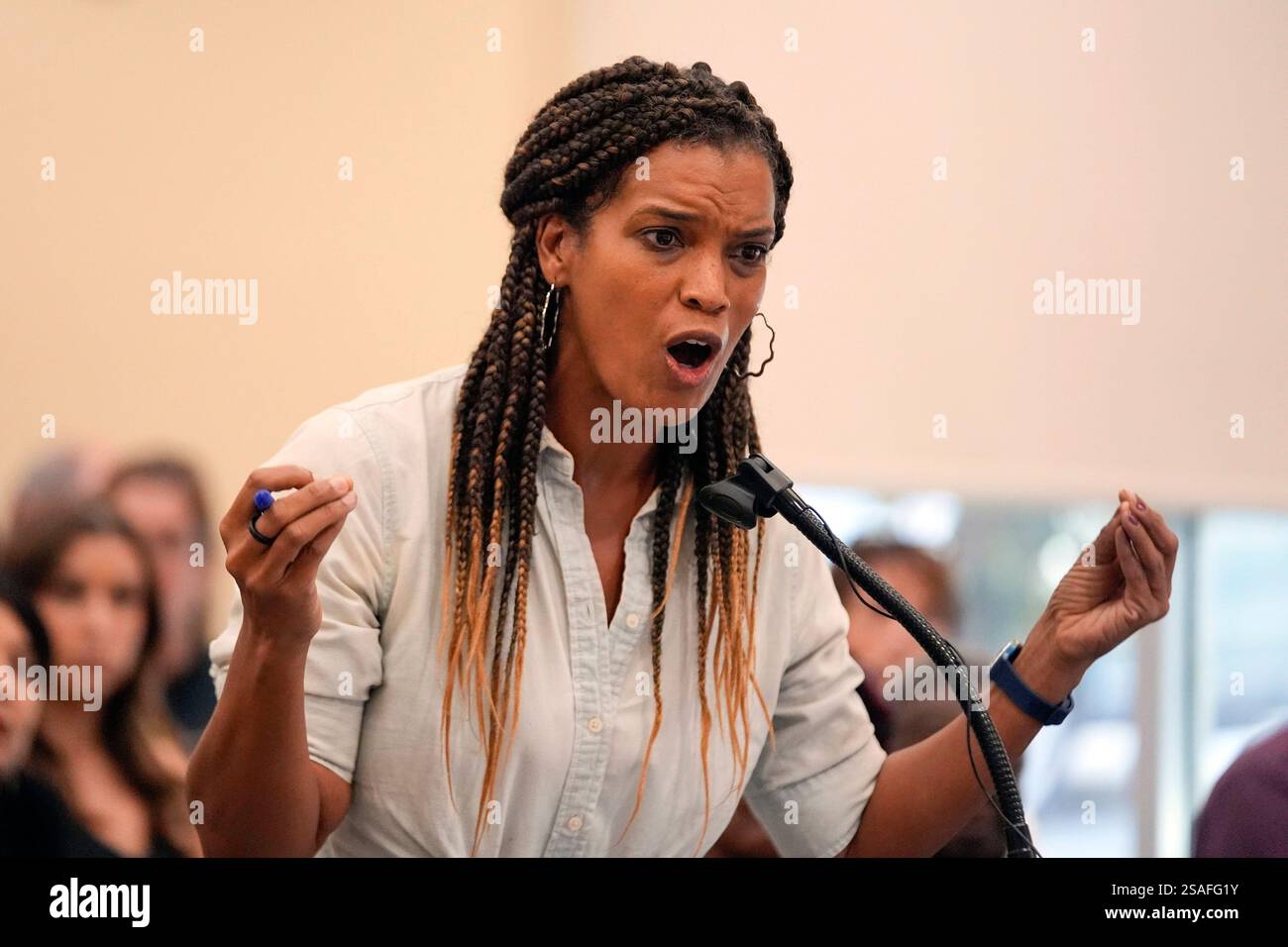 FILE - Joy Banner speaks out at a public hearing on the St. Charles ...