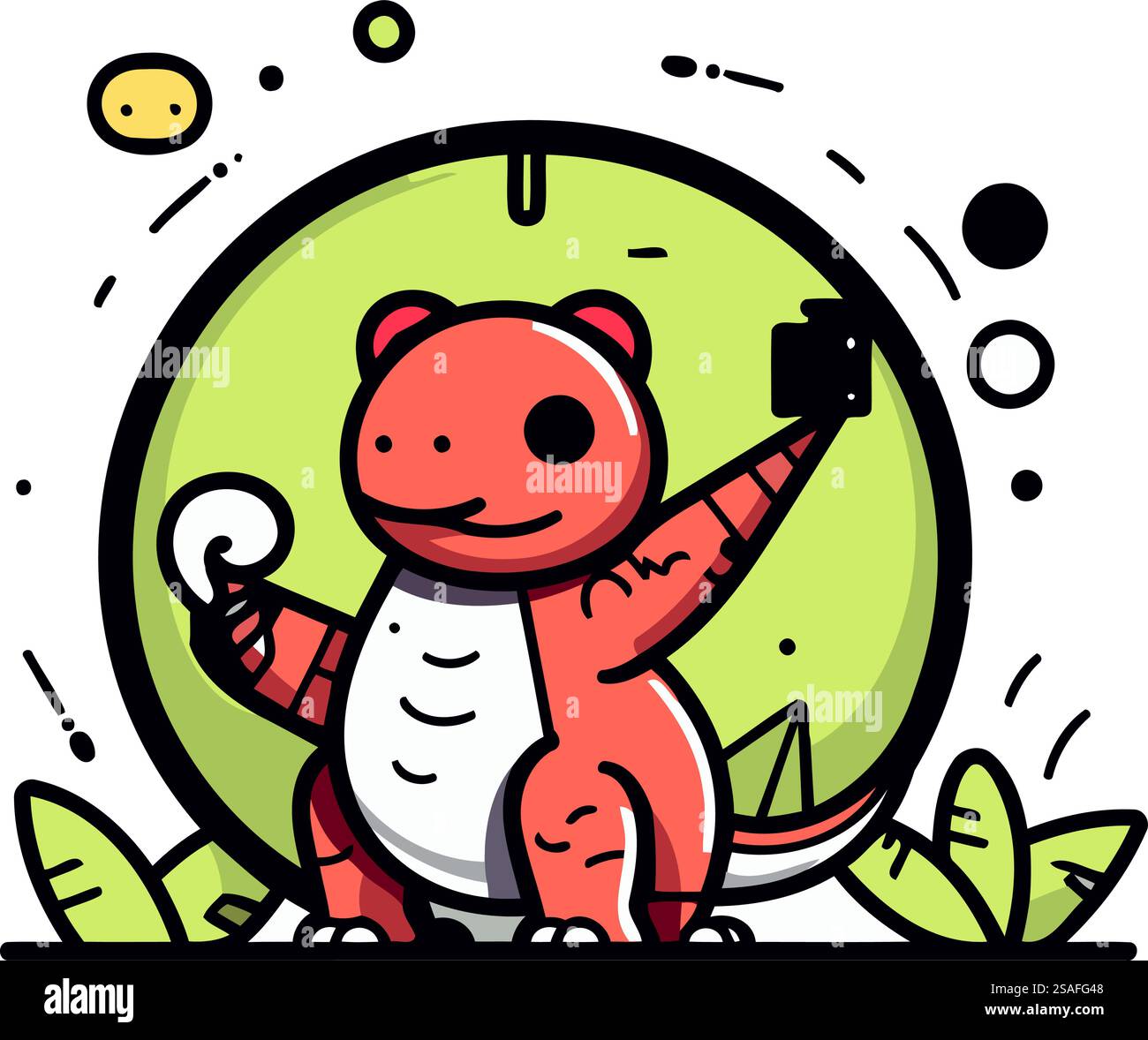 Vector illustration of a cute cartoon tiger taking selfie on the phone ...