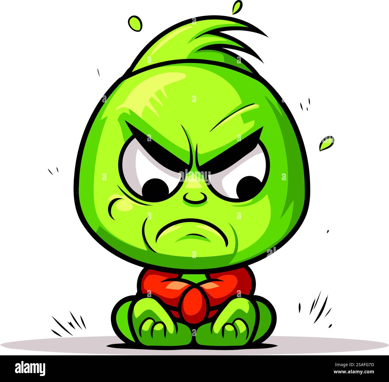 Sad cartoon green monster. Vector illustration isolated on a white ...