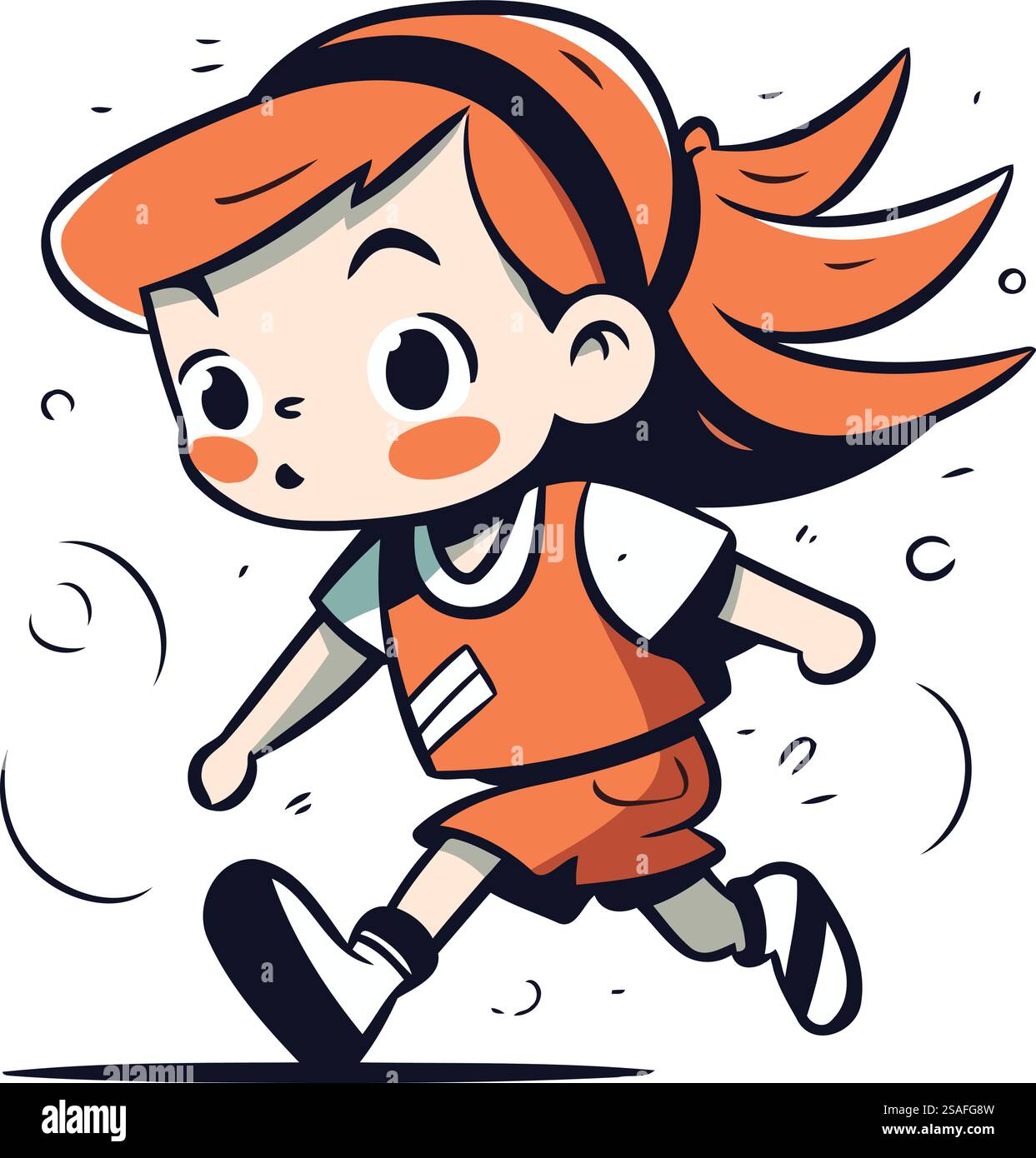 Running girl. Vector illustration. Cartoon style. Isolated on white ...