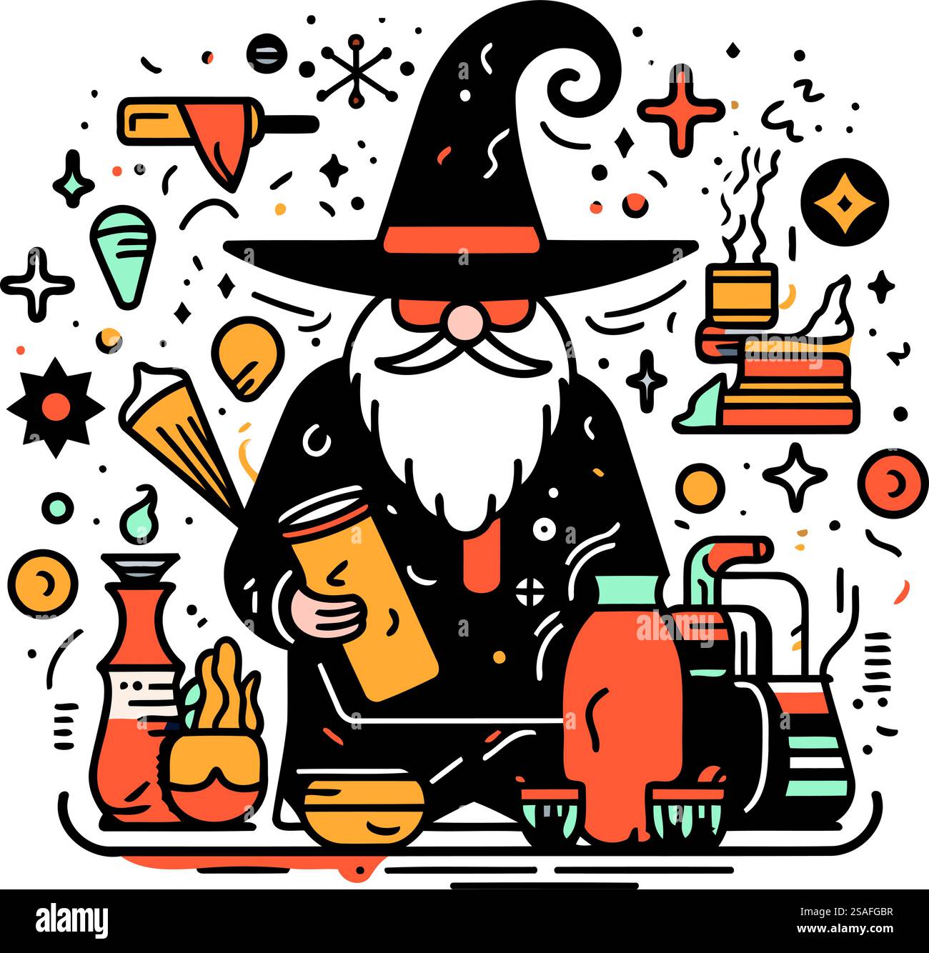 Witch with a cup of tea in his hands. Vector illustration Stock Vector ...