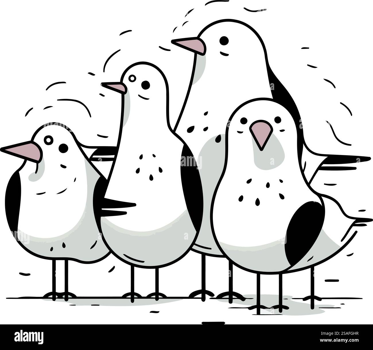 Cute group of seagulls. Cartoon vector illustration Stock Vector Image ...