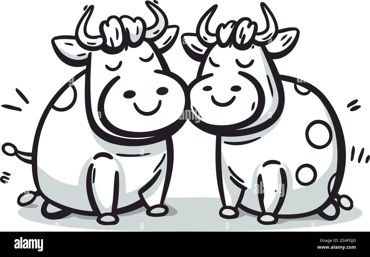 Cute cartoon cows. Hand drawn vector illustration for your design Stock ...