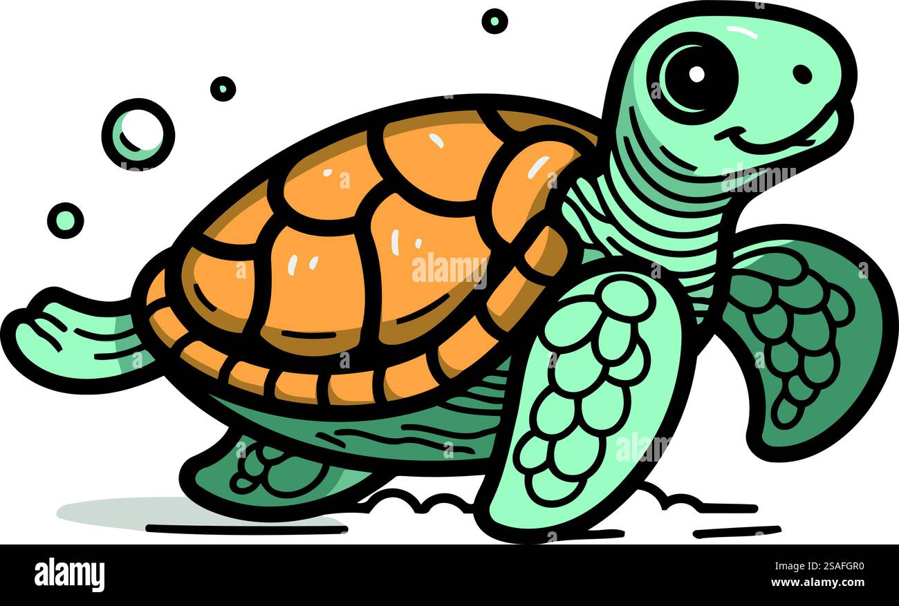 Cute cartoon sea turtle. Vector illustration isolated on white ...