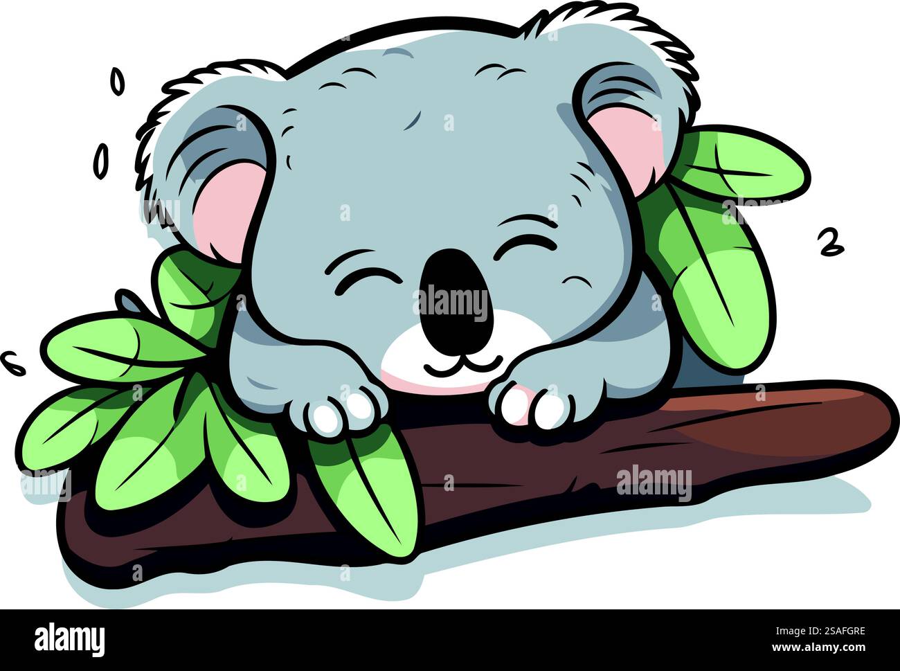 Cute koala sleeping on a branch with leaves. Vector illustration Stock ...