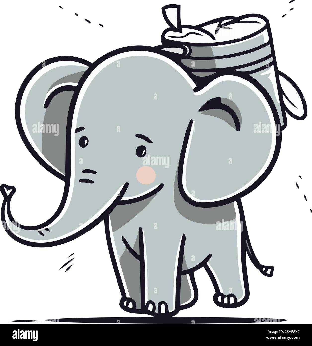 Cartoon illustration of a cute elephant holding a jar of milk Stock ...