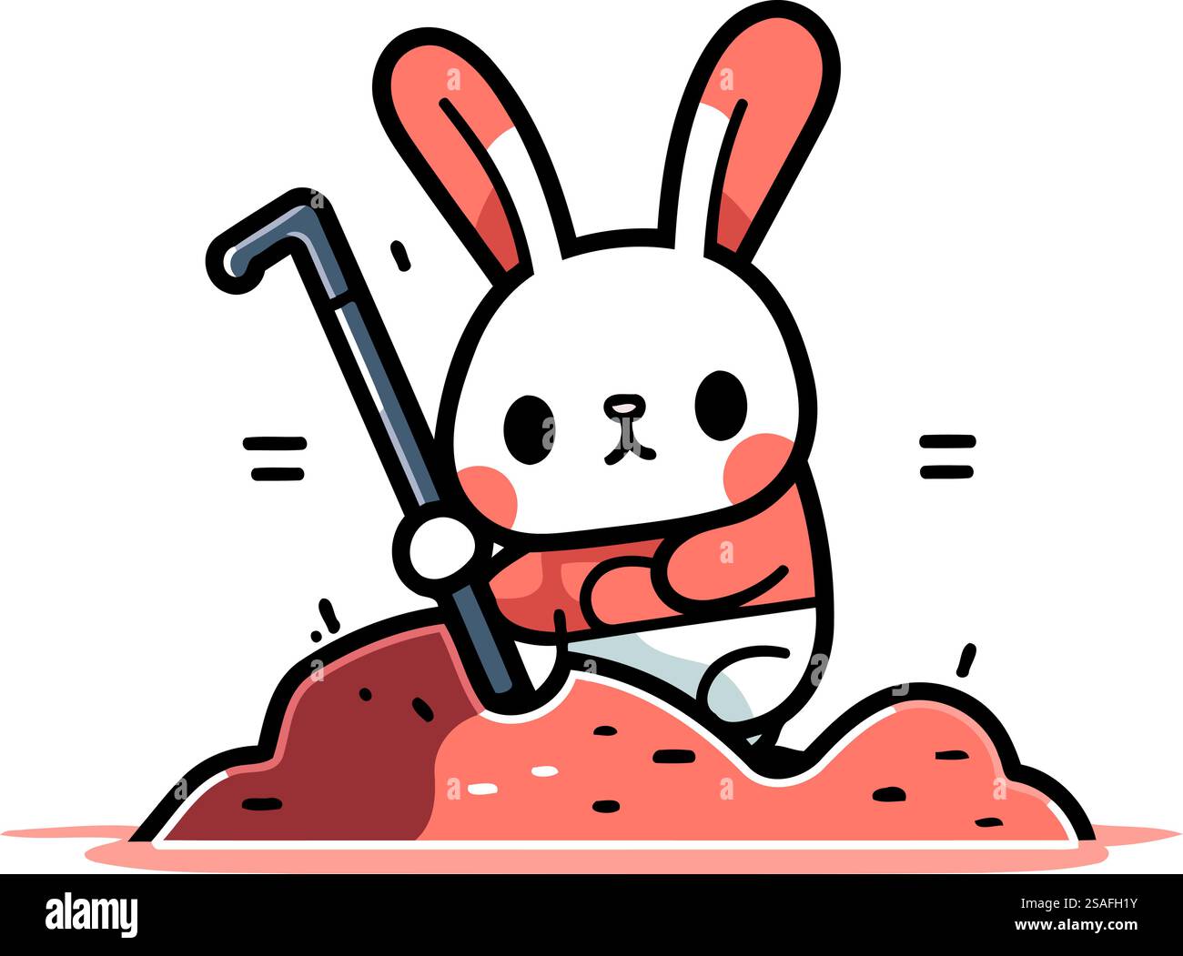 Cute cartoon rabbit digging a hole in the ground. Vector illustration ...