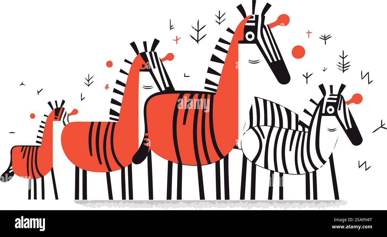 Giraffe and zebras. Hand drawn vector illustration Stock Vector Image ...