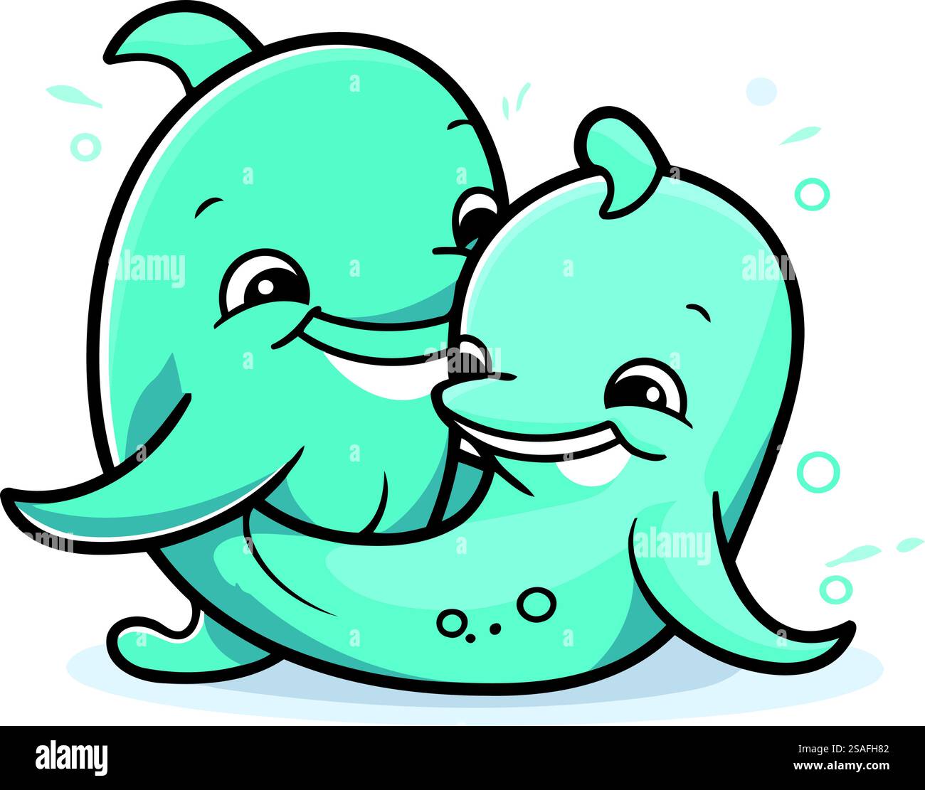 Cute cartoon blue whale couple hugging. Vector illustration isolated on ...