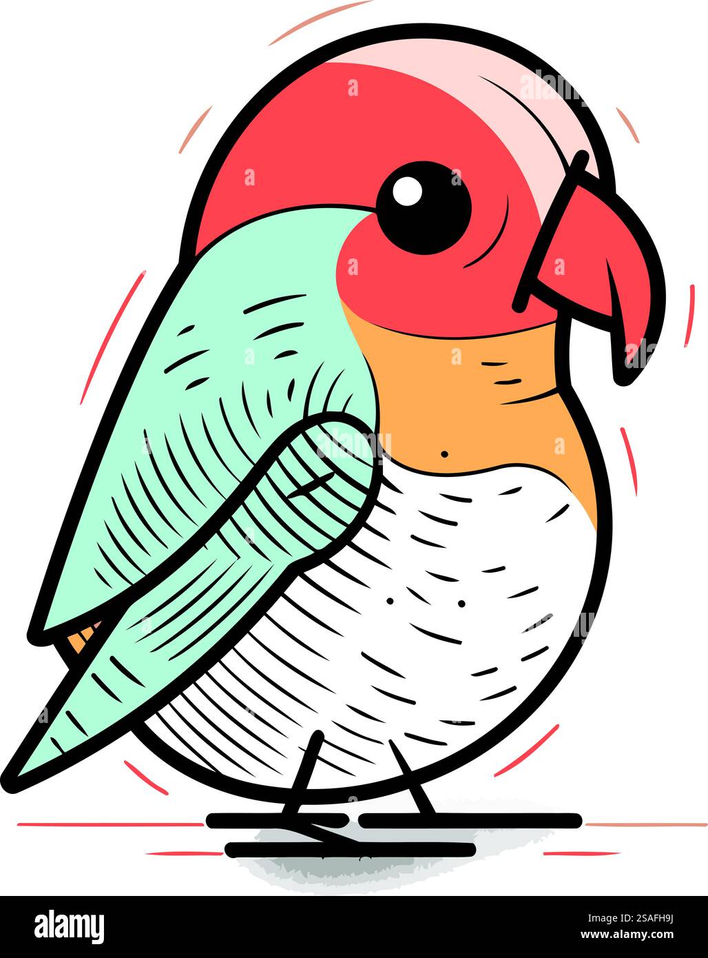 Vector illustration of cute cartoon parrot on white background. Line ...