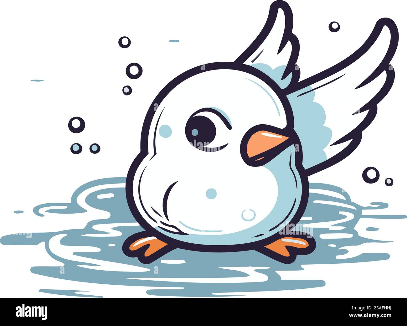 Cute cartoon bird with wings and water drops. Vector illustration Stock ...