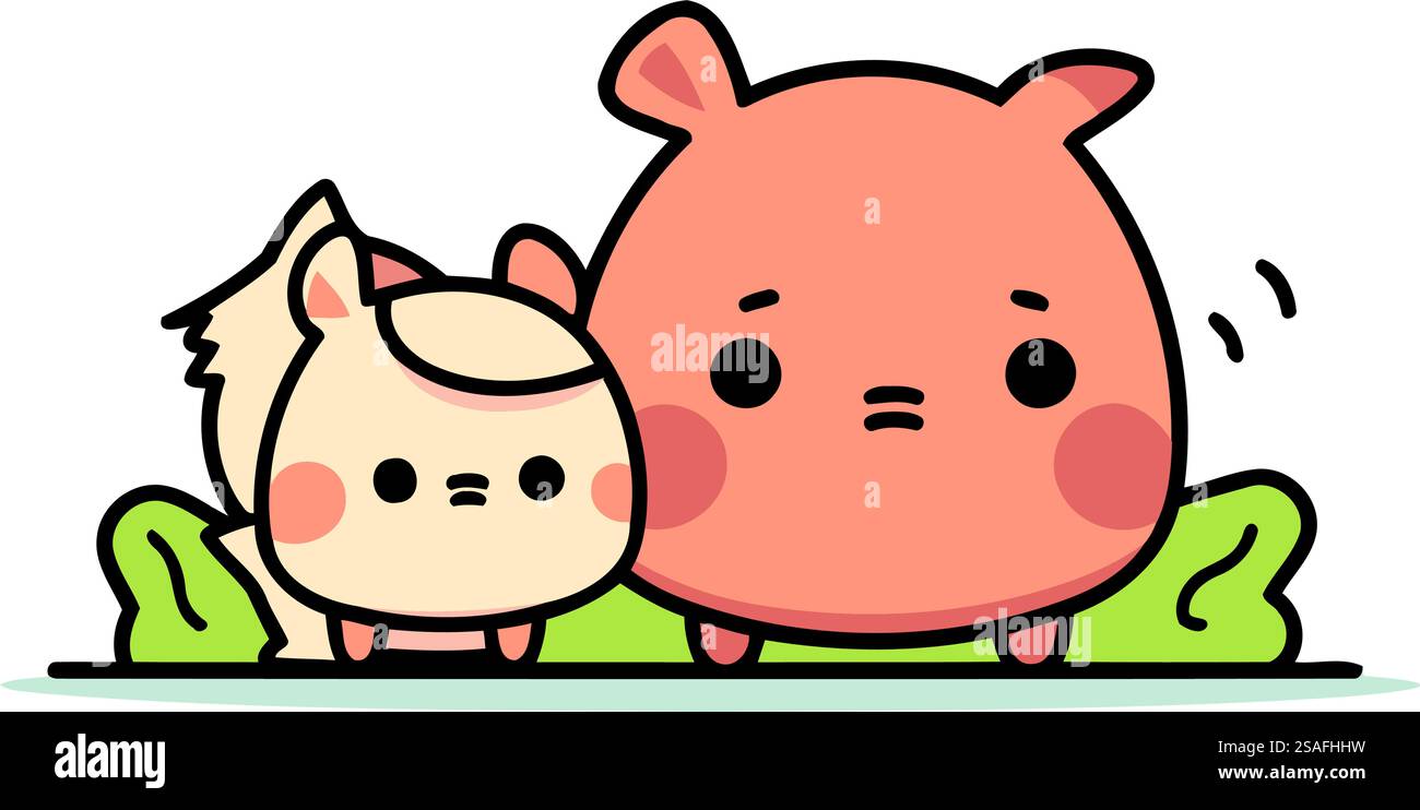 Cute pig and cat. Vector illustration in a flat style Stock Vector ...