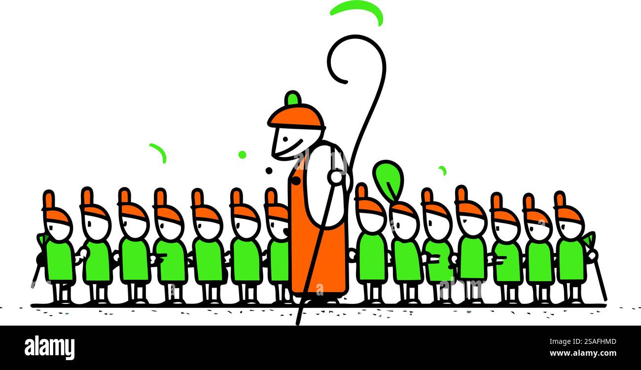 Hand drawn cartoon stick figure of teacher and students. Vector ...