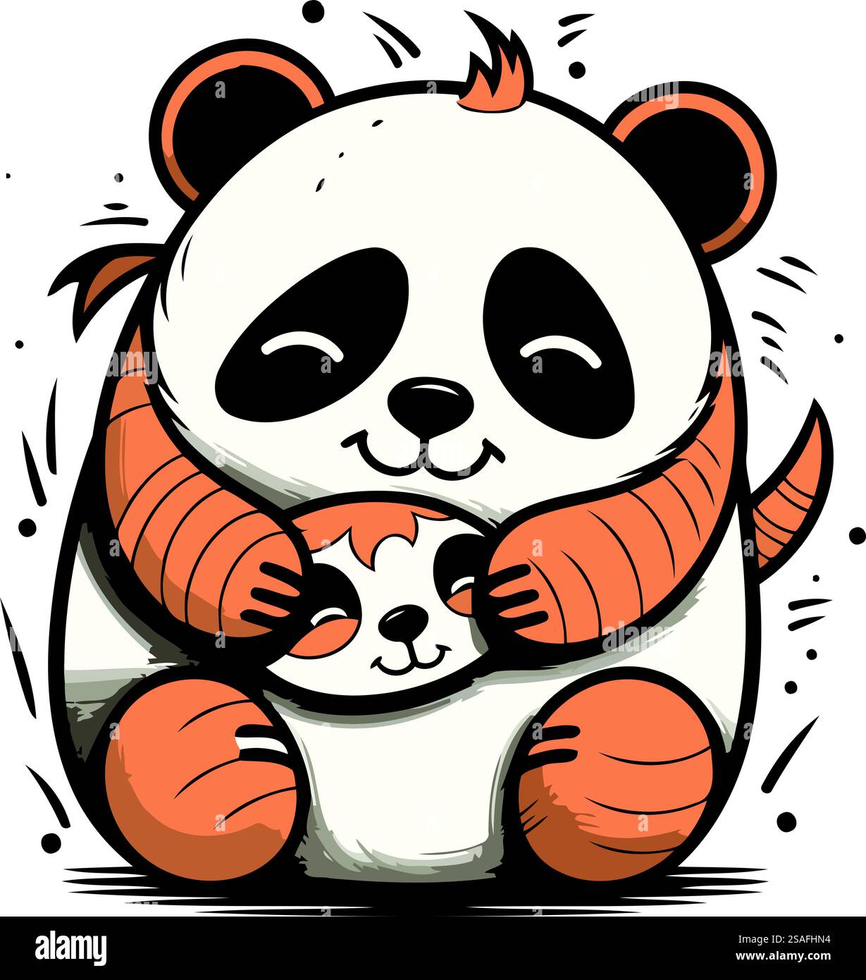 Cute cartoon panda bear with tiger cub. Vector illustration Stock ...