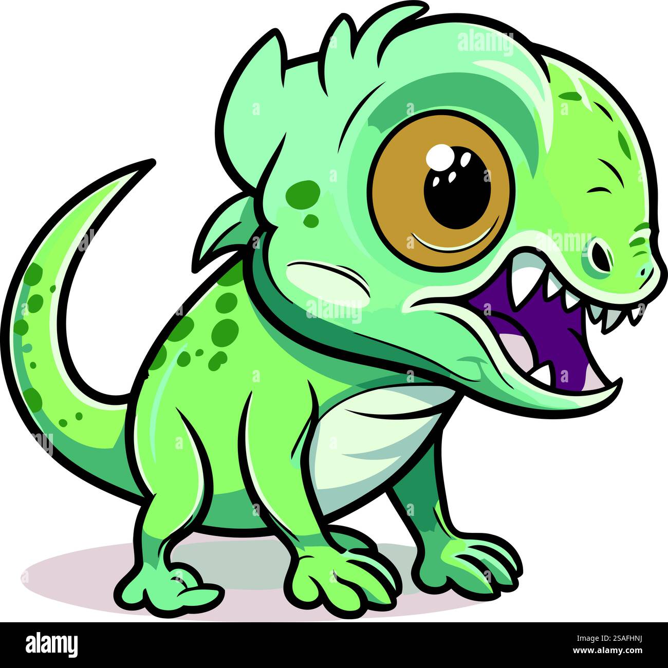 Cute cartoon green lizard isolated on white background. Vector ...
