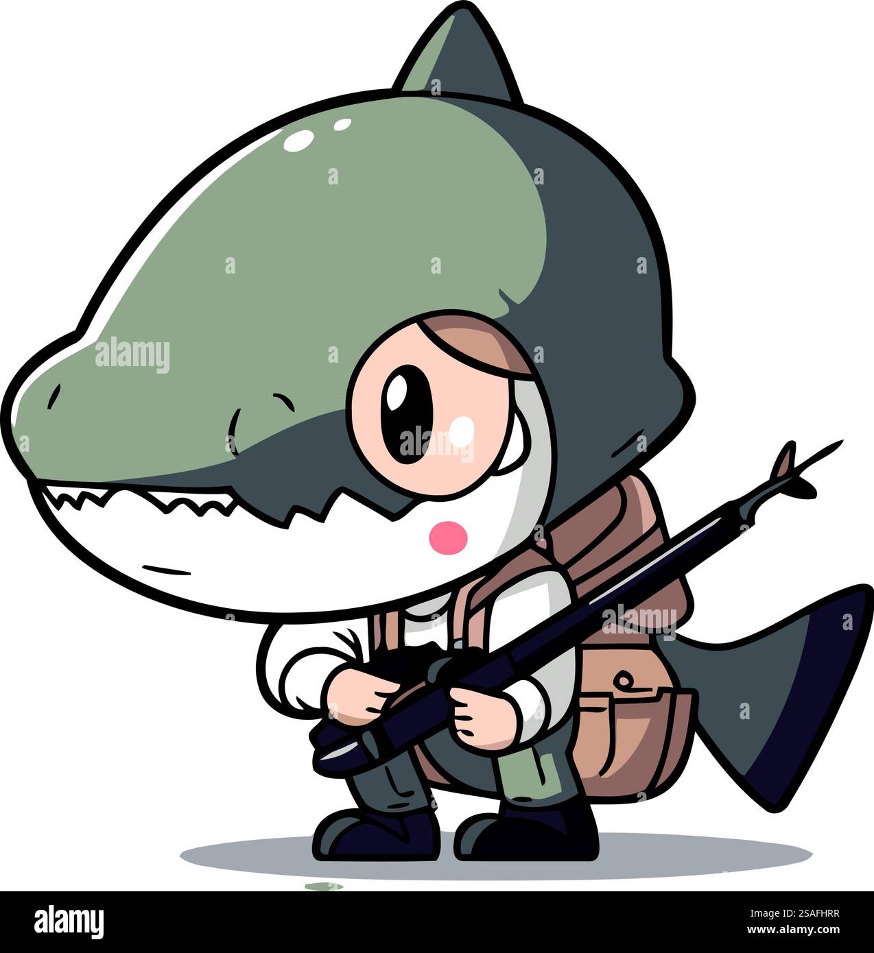 Shark hunter Cute vector cartoon character illustration of a hunter ...