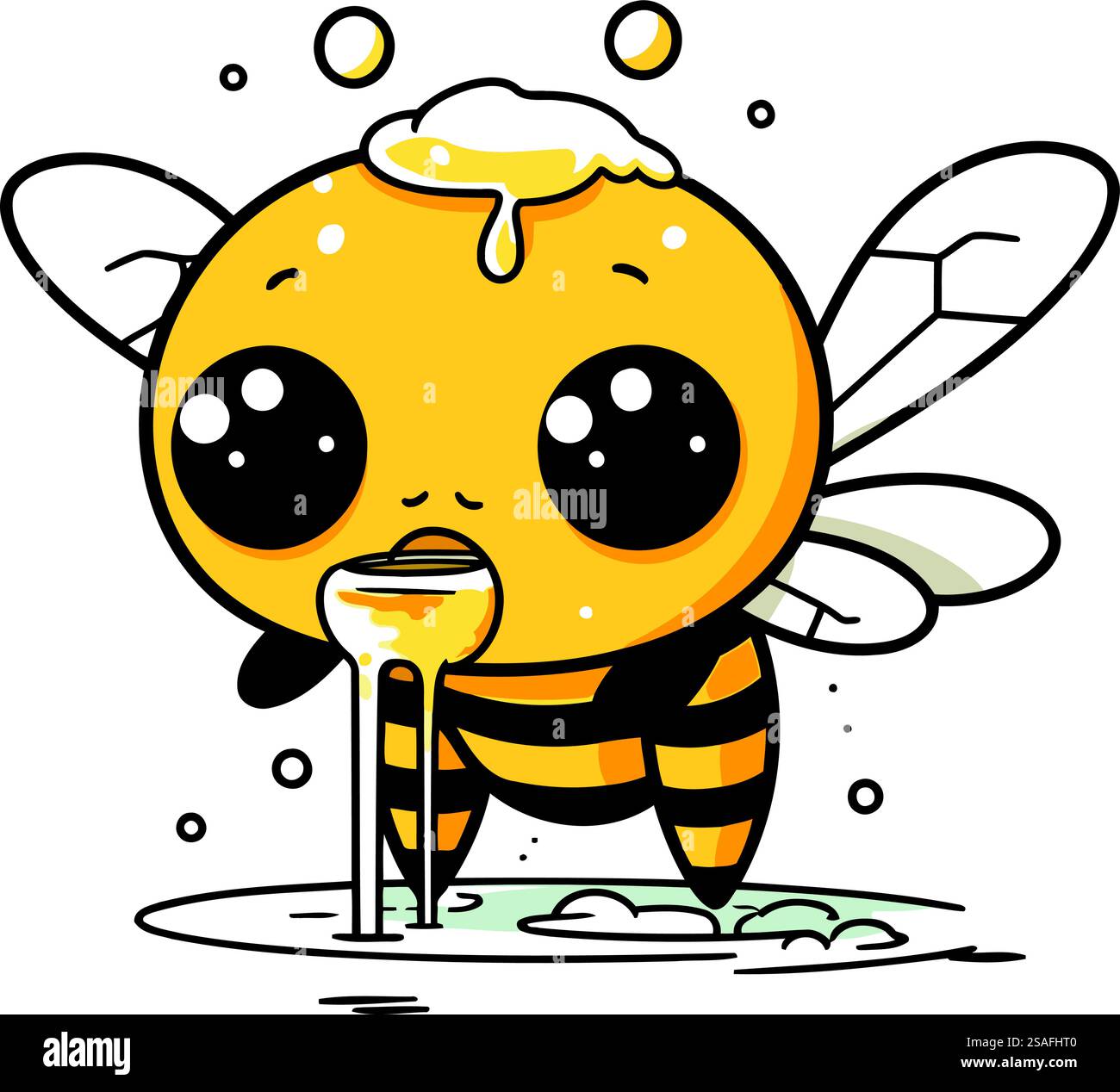 Cute cartoon bee with a cup of honey. Vector illustration Stock Vector ...