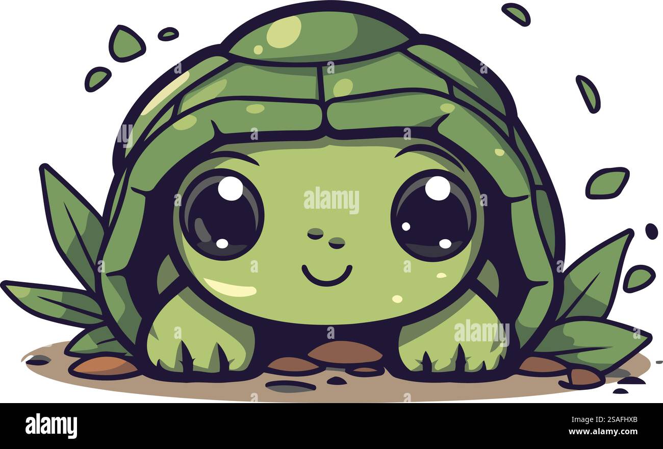 Cute little turtle cartoon. Vector illustration isolated on white ...