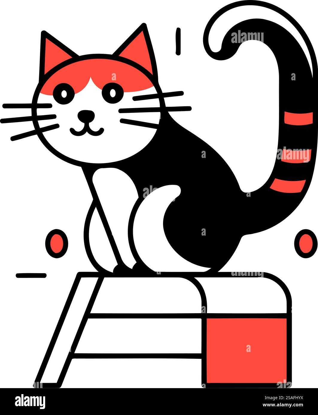 Cute cat sitting on a bench. Vector illustration in flat style Stock ...