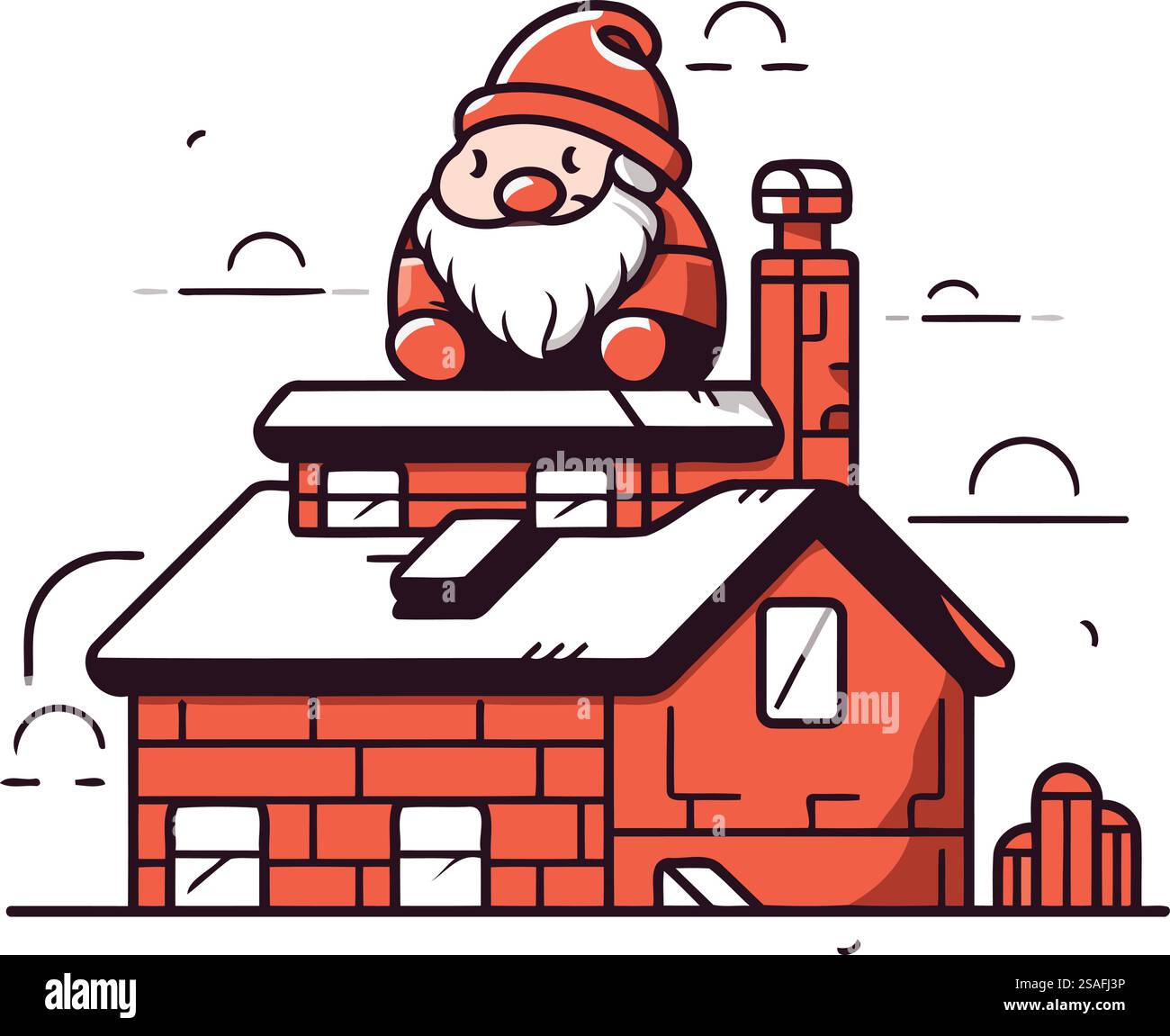 Santa Claus on the roof of the house. Vector illustration in a flat ...