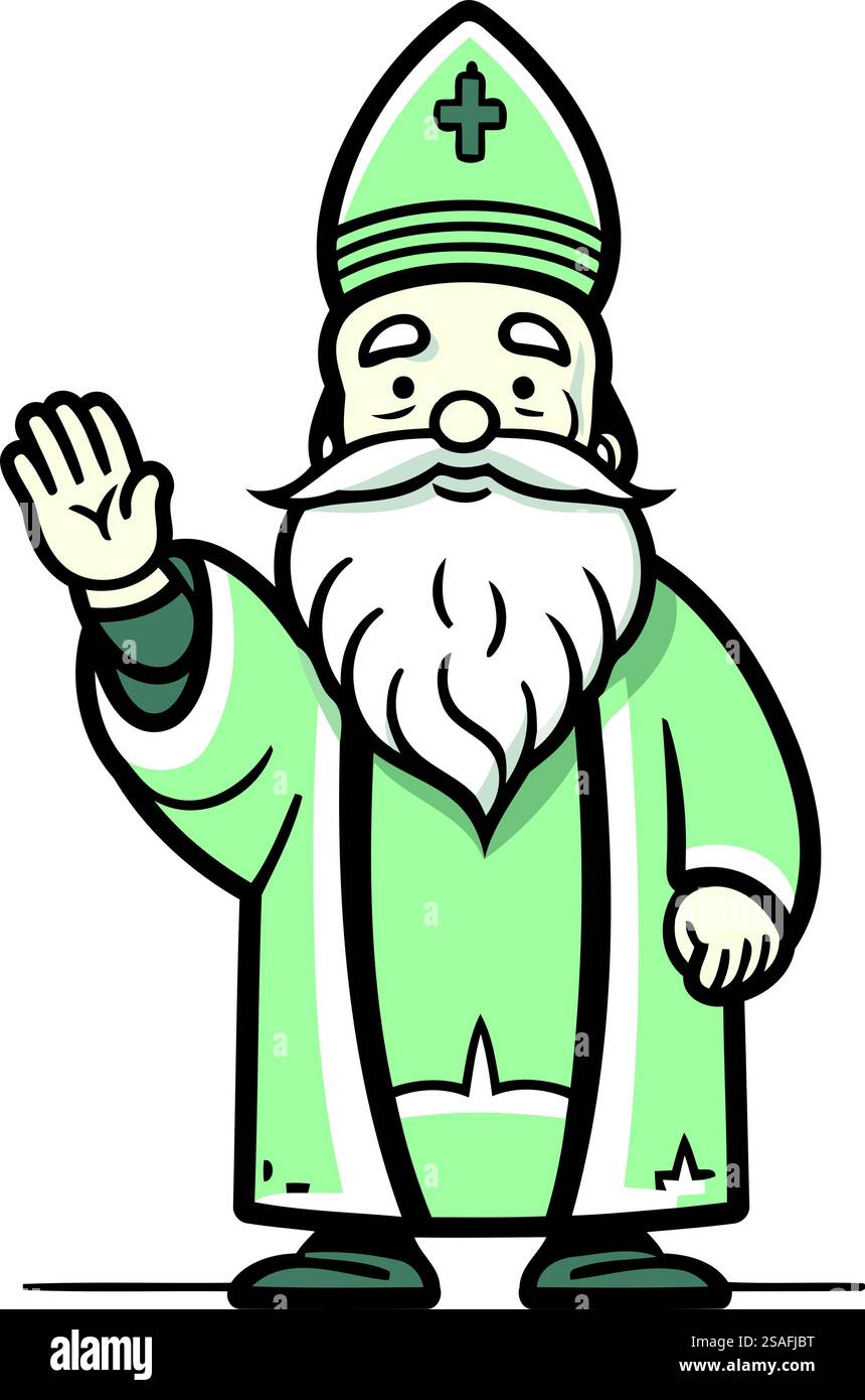 Cartoon vector illustration of Santa Claus in green costume waving hand Stock Vector Image & Art ...