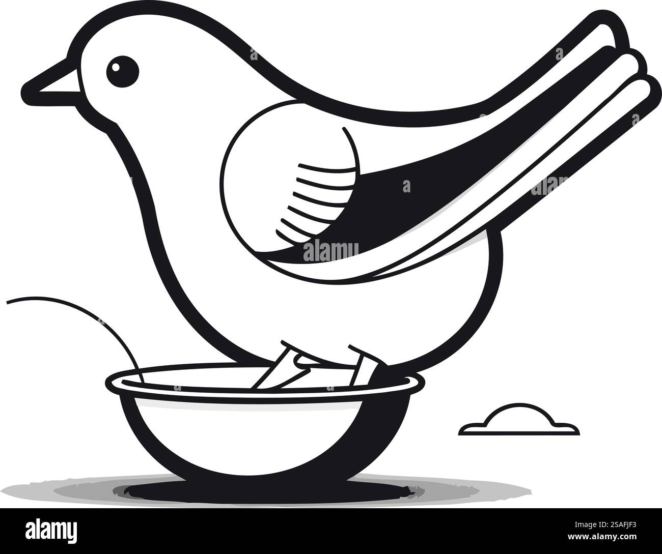 Illustration of a bird eating from a bowl. Vector illustration Stock ...