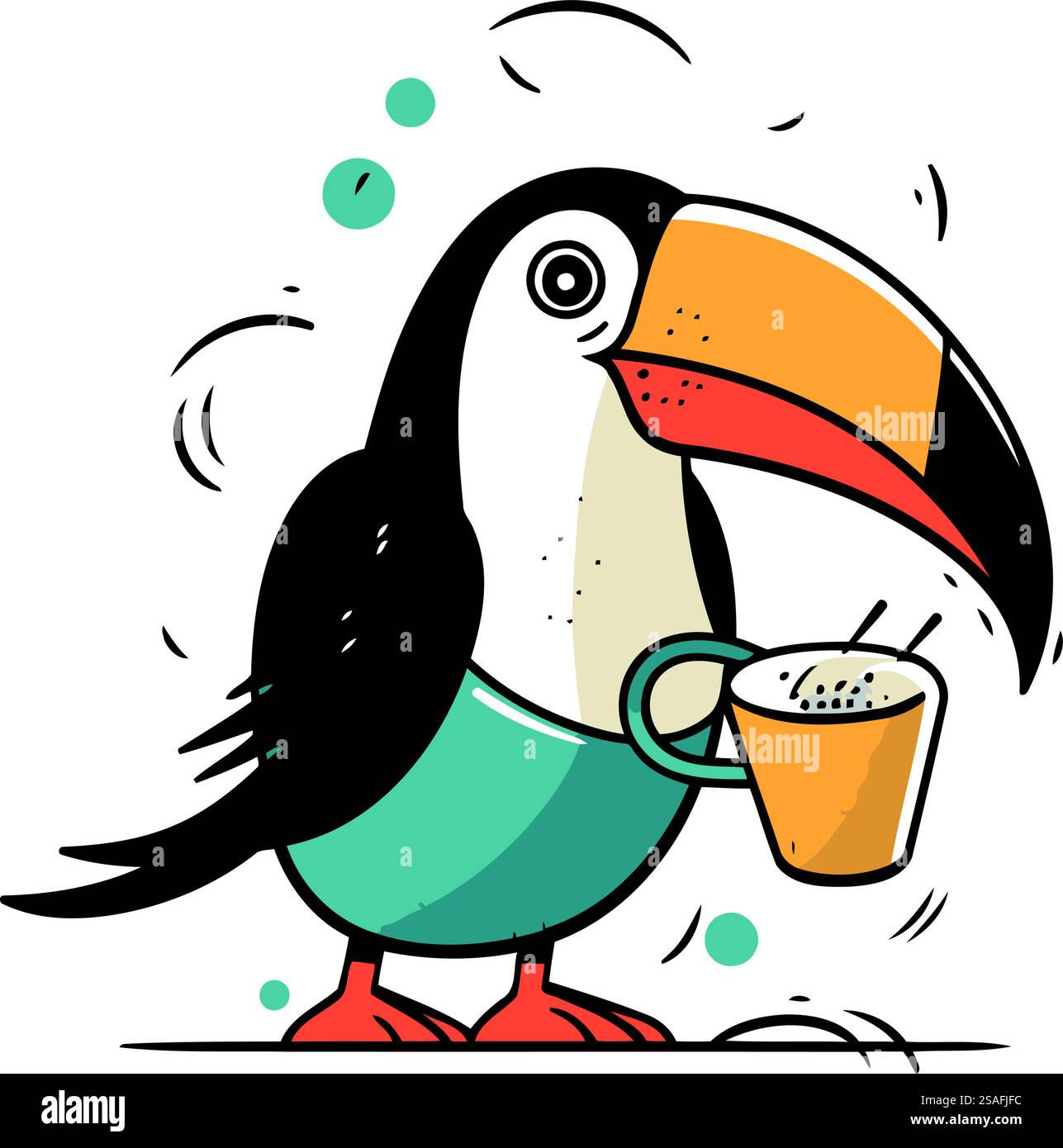 Cute hand drawn toucan with a cup of coffee. Vector illustration Stock ...