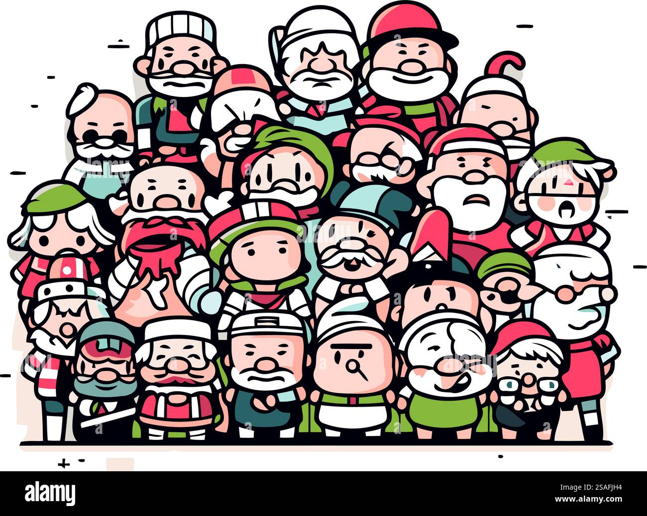 Christmas and New Year greeting card. Group of people with Santa Claus ...