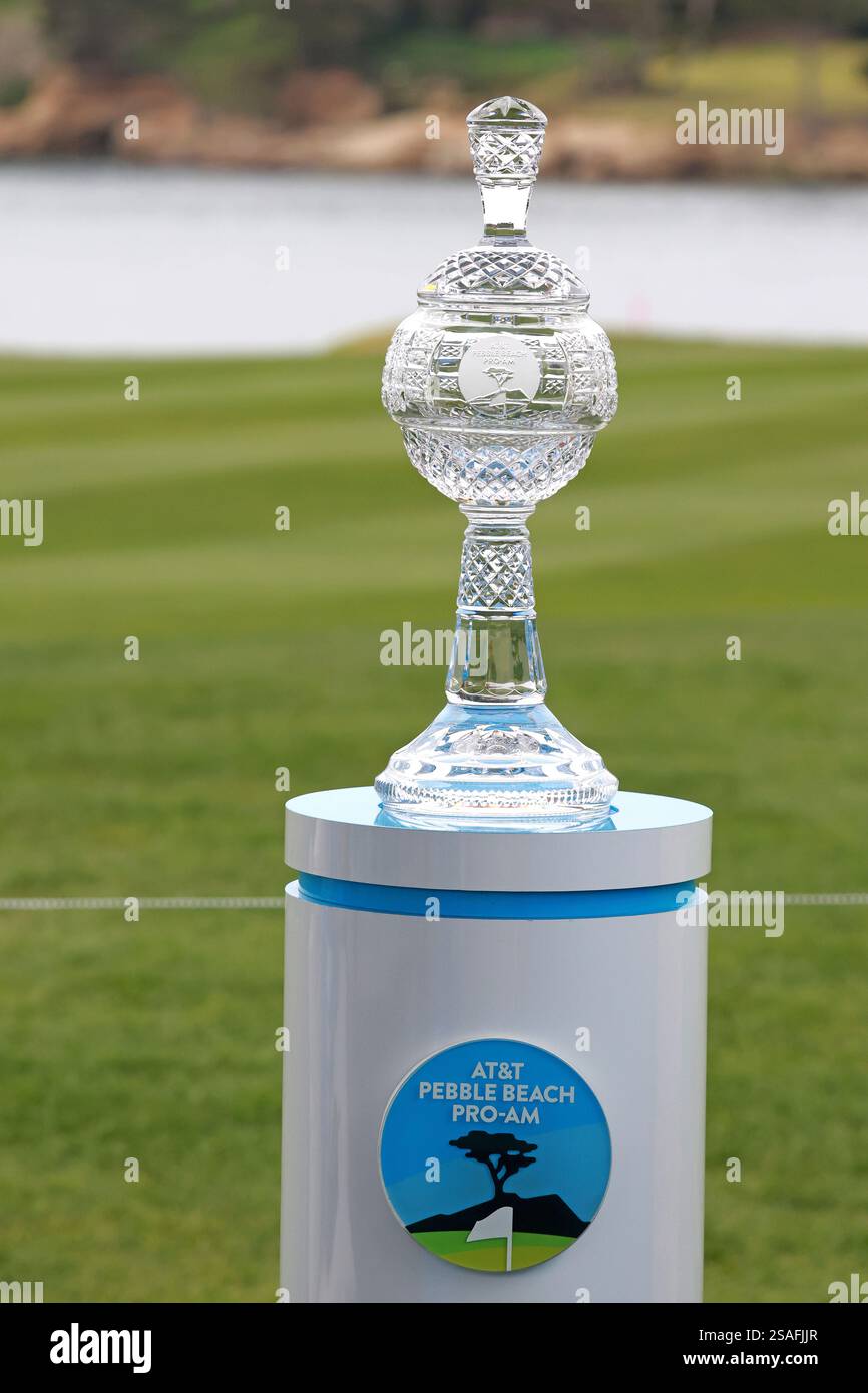 PEBBLE BEACH, CA - JANUARY 29: The crystal trophy for the winner of the ...