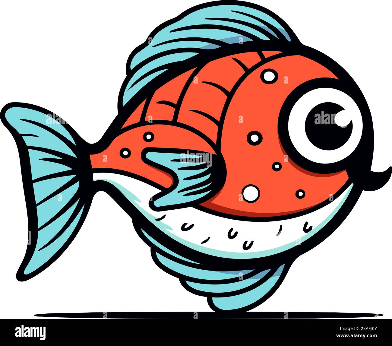 Cartoon funny fish. Vector illustration. Isolated on white background ...