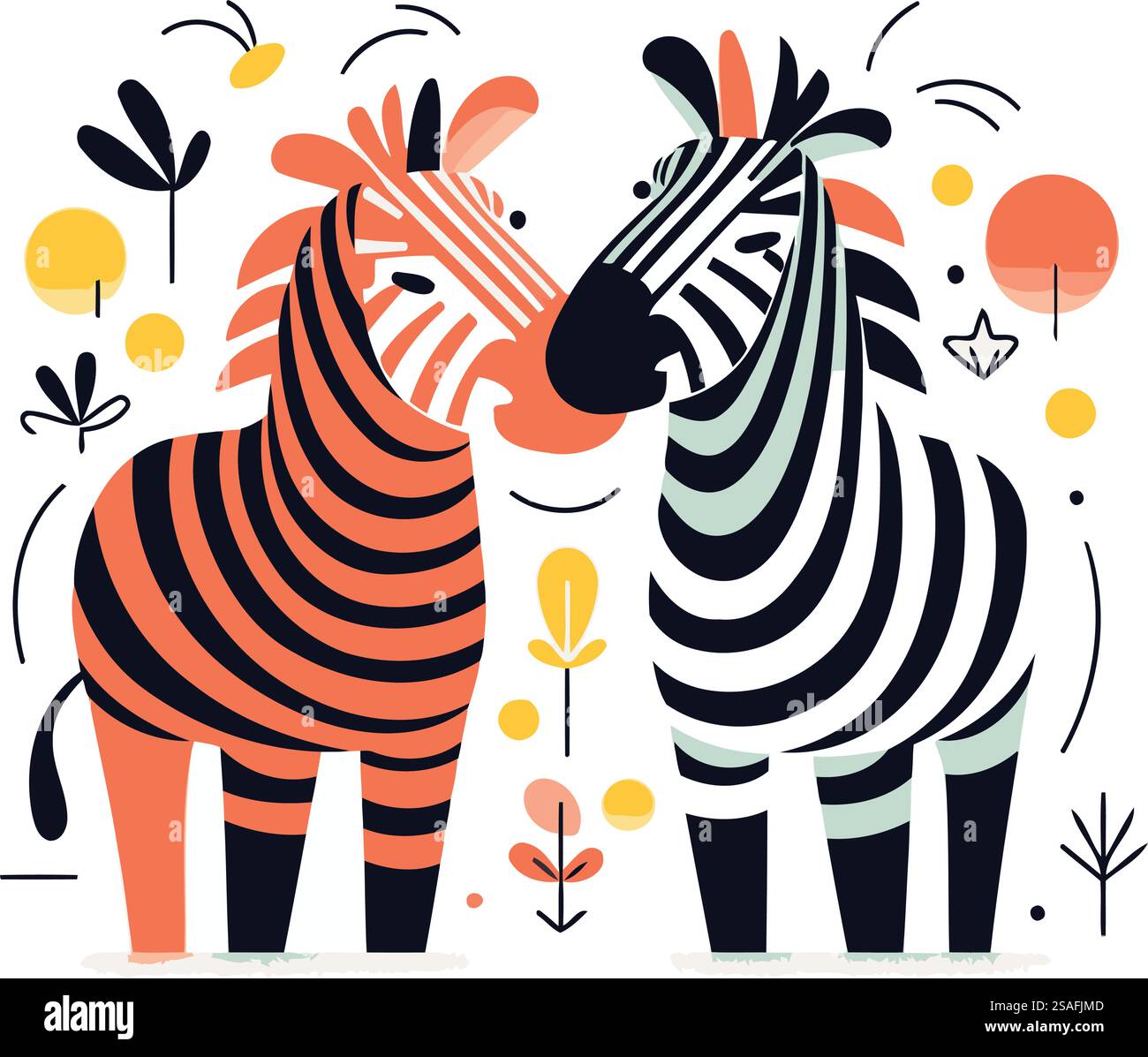 Zebra couple in love. Vector illustration in flat cartoon style Stock ...