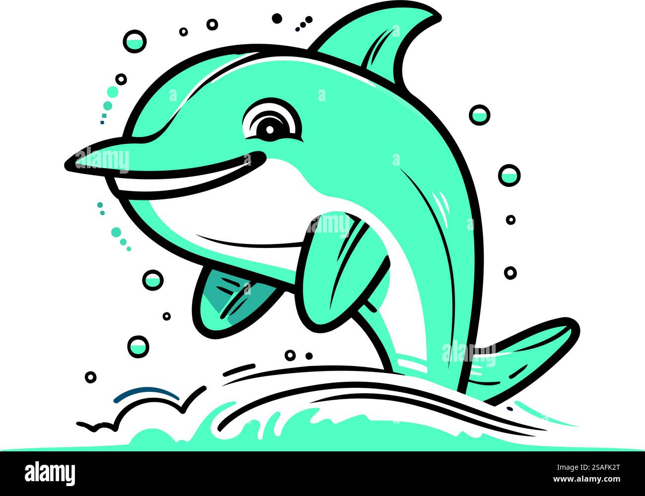 Cute cartoon dolphin jumping out of the water. Vector illustration ...