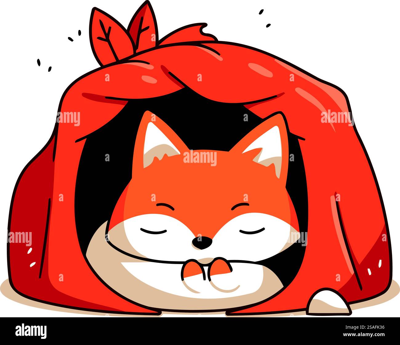 Cute fox sleeping in a red bag. Vector illustration in cartoon style ...