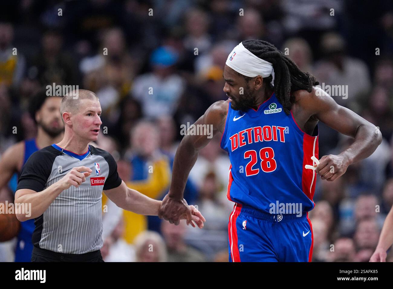 Detroit Pistons center Isaiah Stewart (28) walks aways from referee ...