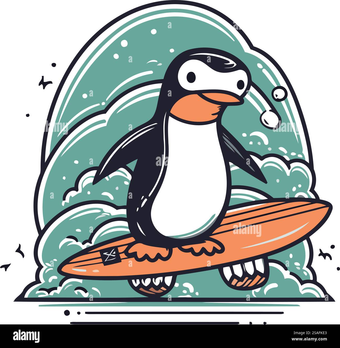 Cute penguin with surfboard. Vector illustration in cartoon style Stock ...