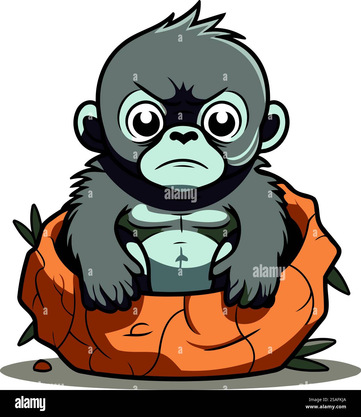 Gorilla sitting on a stump isolated on white background vector ...