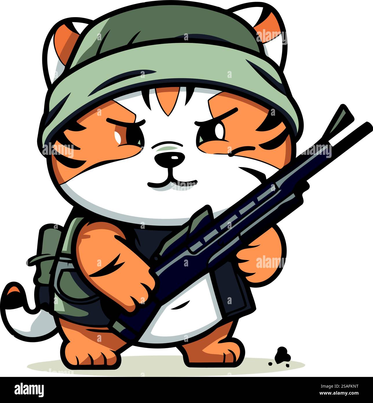Cute tiger in a military uniform with a rifle. Vector illustration ...