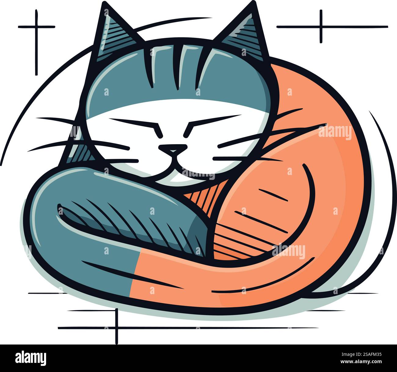 Cute cartoon cat sleeping in a cat bed. Vector illustration Stock ...
