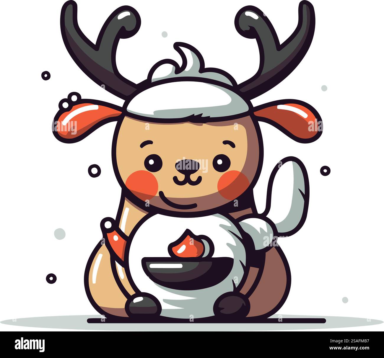 Cute reindeer eating soup. Vector illustration in cartoon style Stock ...