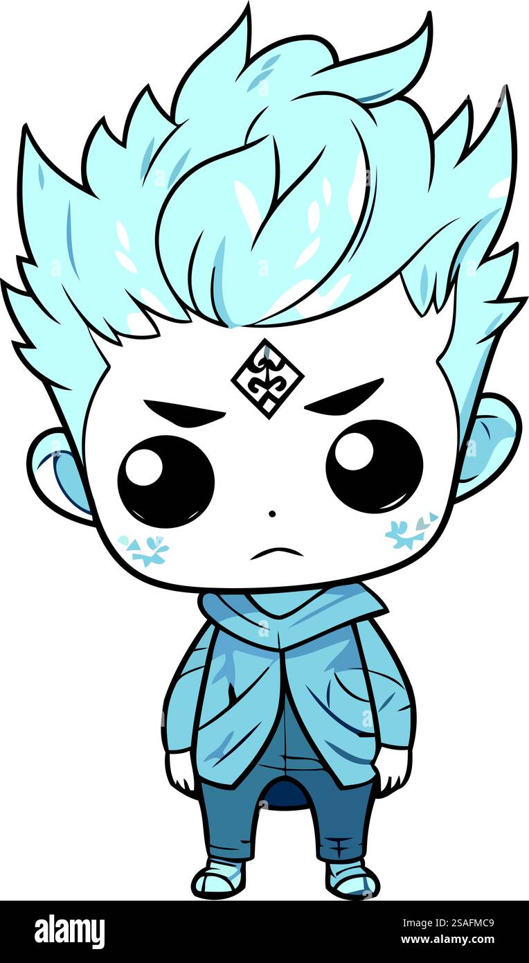 Cute boy with blue hair. Cartoon style. Vector illustration Stock ...
