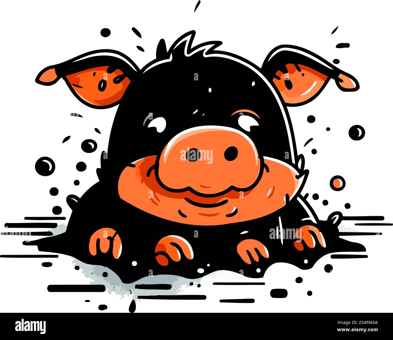 Cute cartoon black pig. Vector illustration isolated on white ...