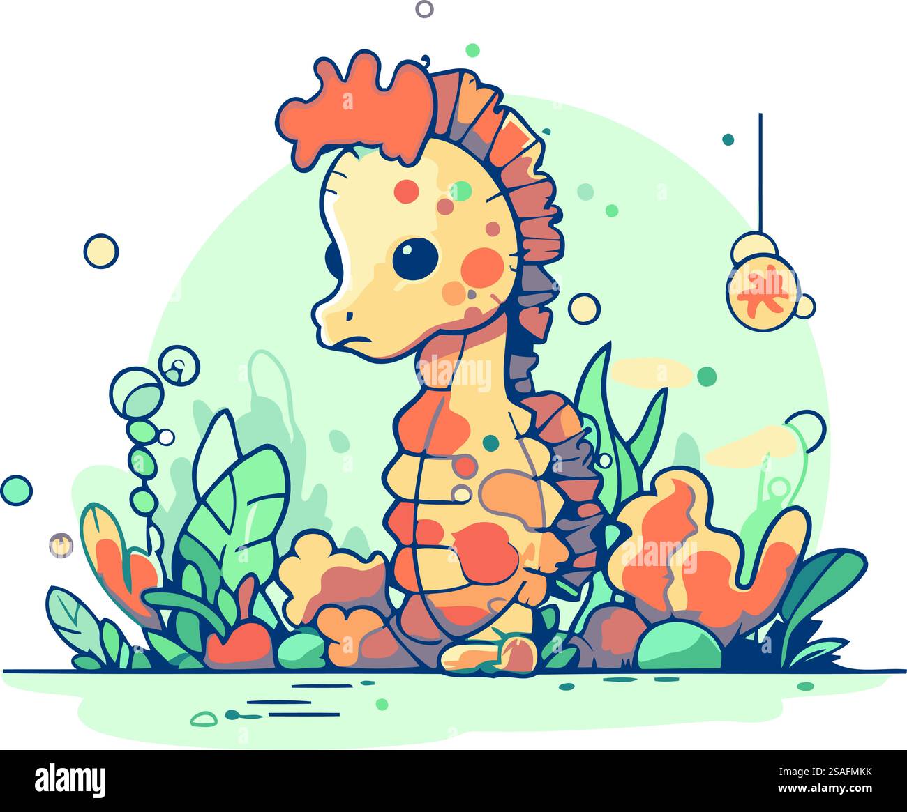 Cute cartoon seahorse in the sea. vector illustration Stock Vector ...