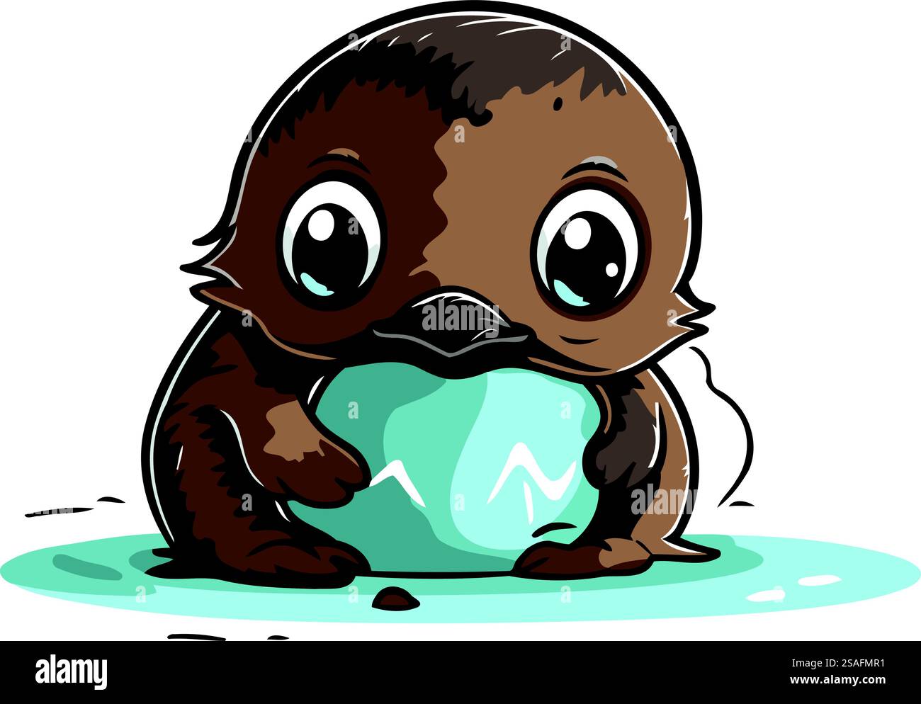 Cute baby seal with ice ball. Vector illustration isolated on white ...