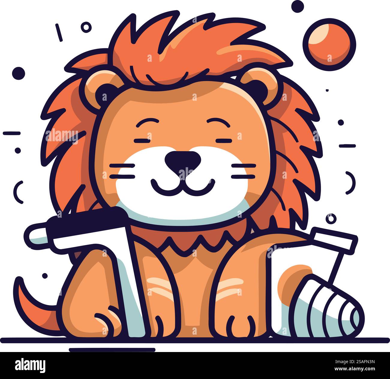 Lion with broken leg. Cute cartoon character. Vector illustration Stock ...