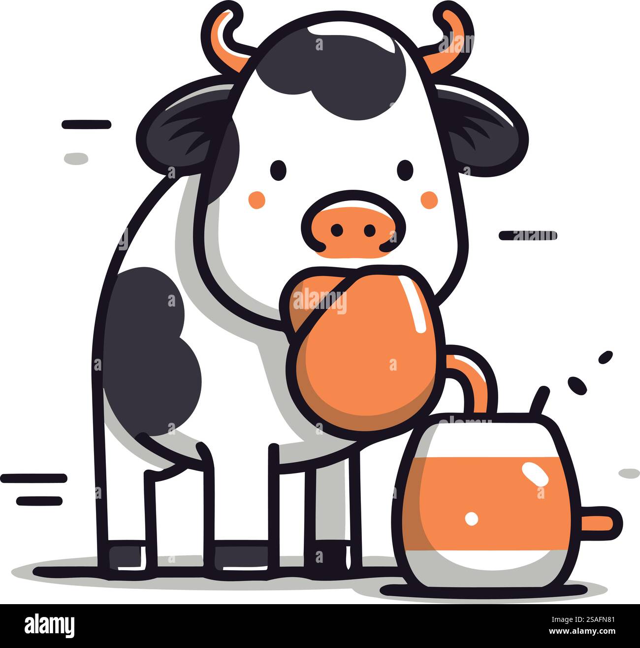 Cute Cow Drinking Milk Cartoon Mascot Character Vector Illustration ...