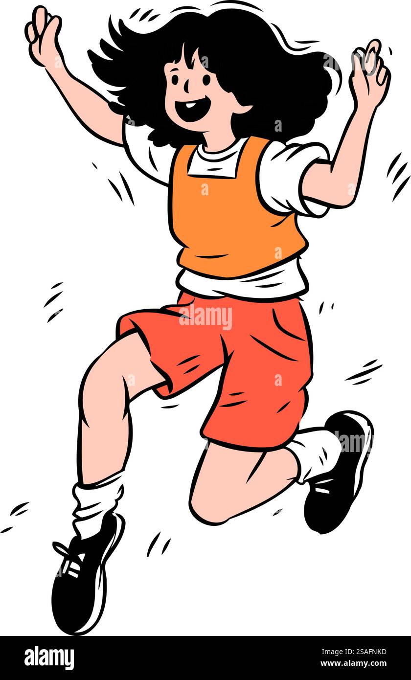 Illustration of a happy young woman jumping in joy. Vector illustration ...