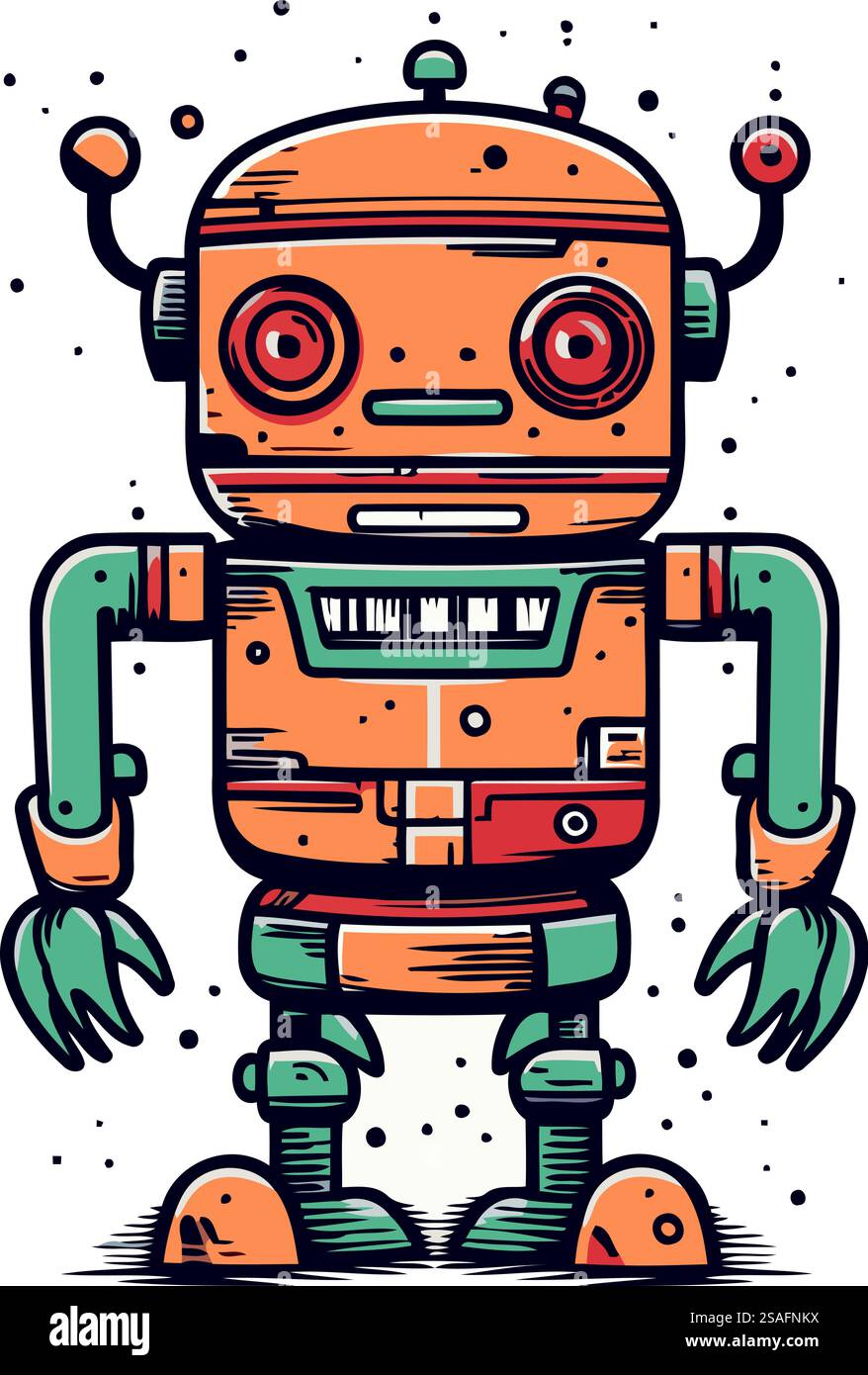 Retro robot. Vector illustration. Isolated on white background Stock ...